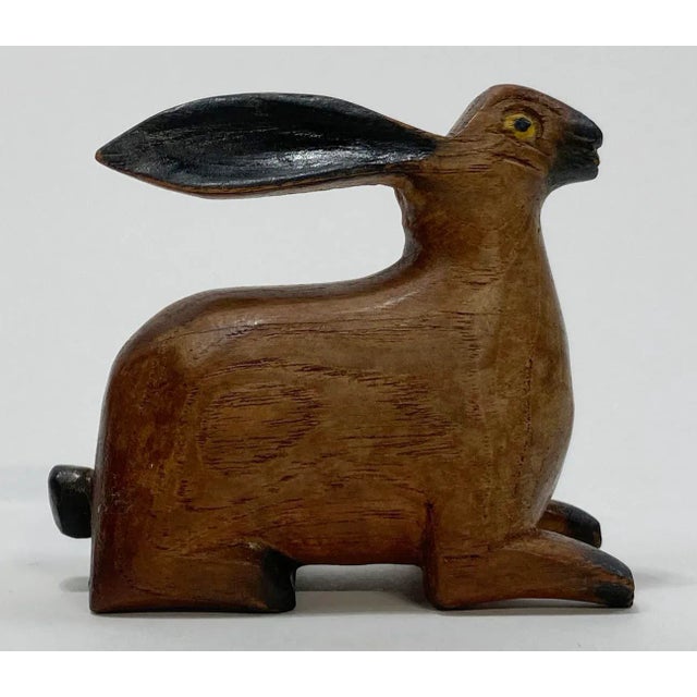 Antique Folk Art Hand-Carved Wood Rabbit | Chairish