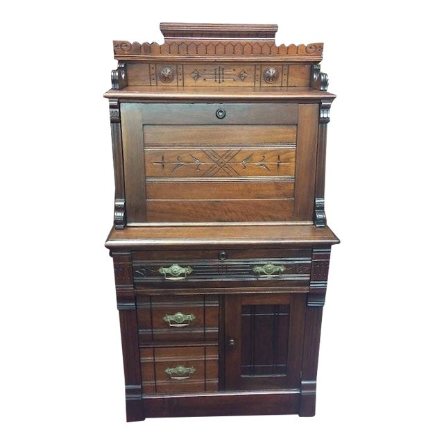 Antique Secretary Desk, Victorian Furniture, Eastlake Style Slant Front ...