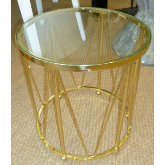 Mid-Century Modern Solid Brass Drum End or Side Table Vintage | Chairish