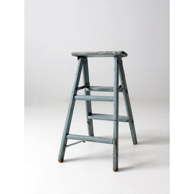 Vintage Wooden Blue Step Ladder | Chairish