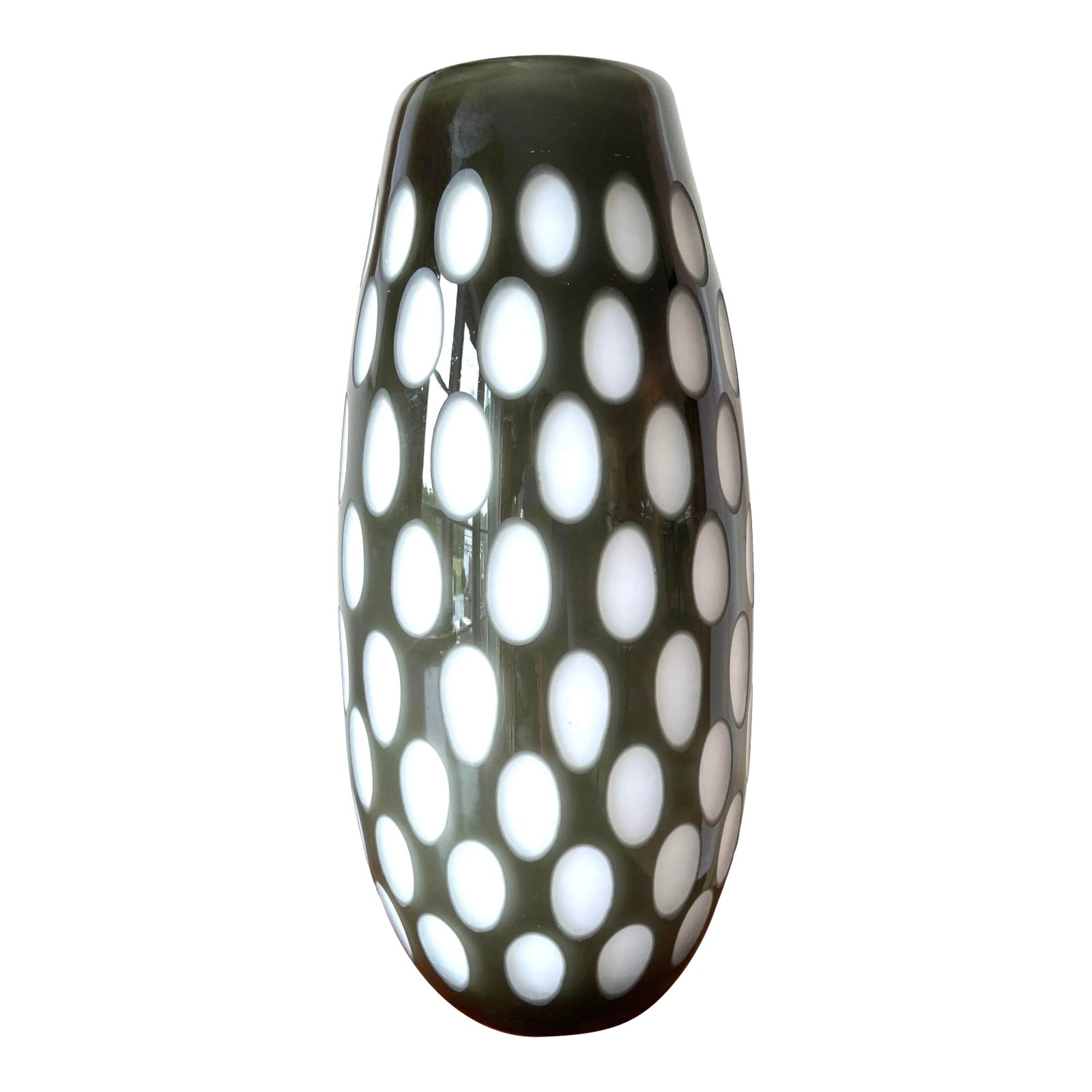 1950s Tall Green Over White Glass Vase | Chairish