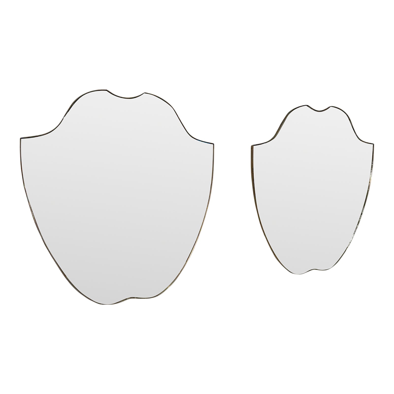 Pair of Italian Brass Framed Shield Form Wall Mirrors, 1950s | Chairish