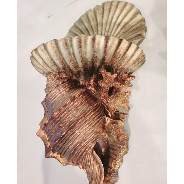 Vintage Coastal Regency Large Sea Clam Conch Shell Form Gold Silver ...