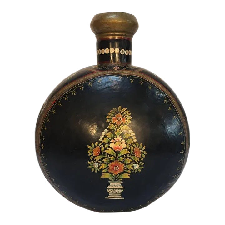 Metal Mughal Style Black Hand-Painted Water Jug Vase Rajasthan India ...