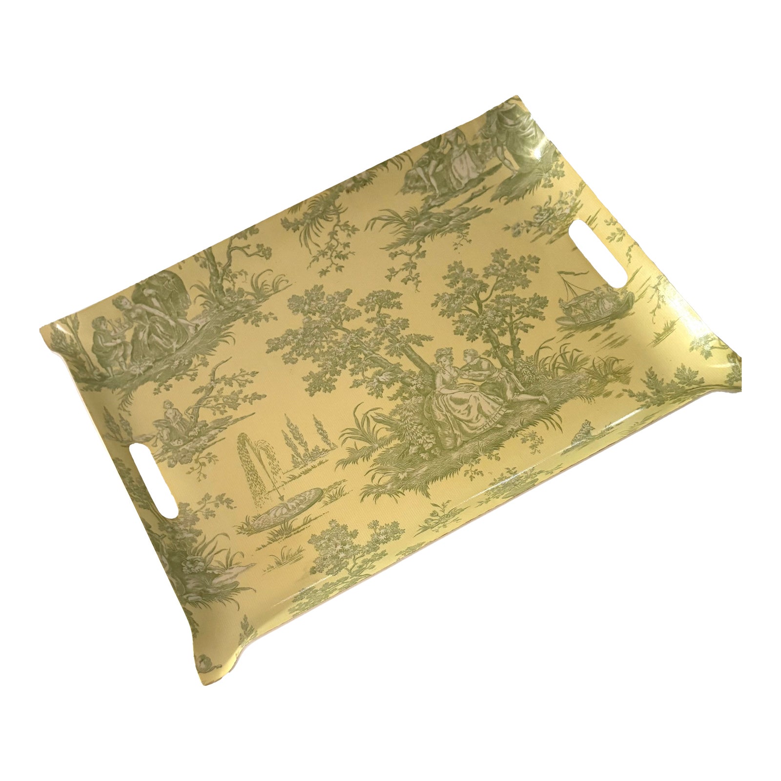 Light Yellow and Green French Toile Fabric and Acrylic Tray, With Inset ...