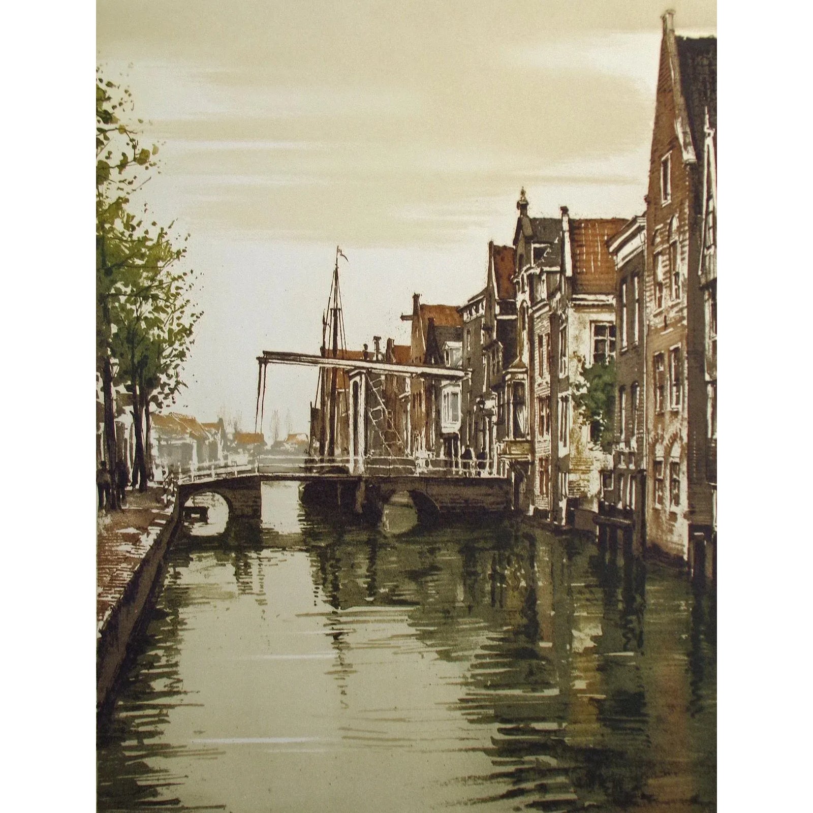 Vintage Roger Hebbelinck Hand Signed European Canal and Cityscape ...
