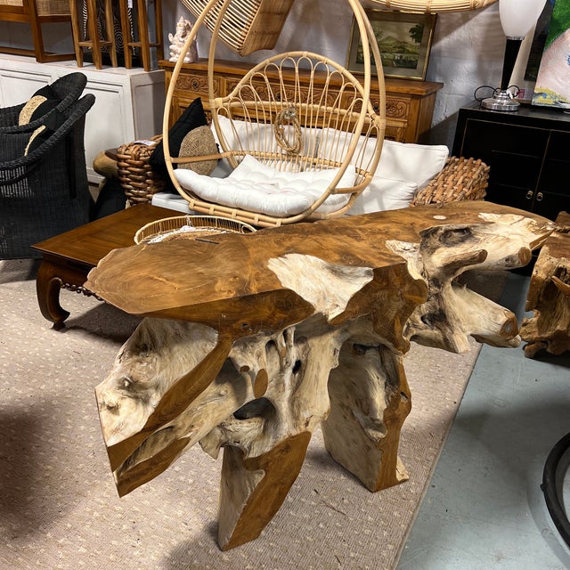 Late 20th Century Organic Modern Natural Teak Root Console Table | Chairish