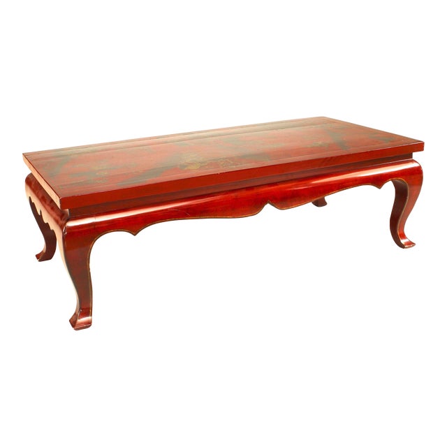 Asian Chinese Style Rectangular Red Lacquered Coffee Table | Chairish