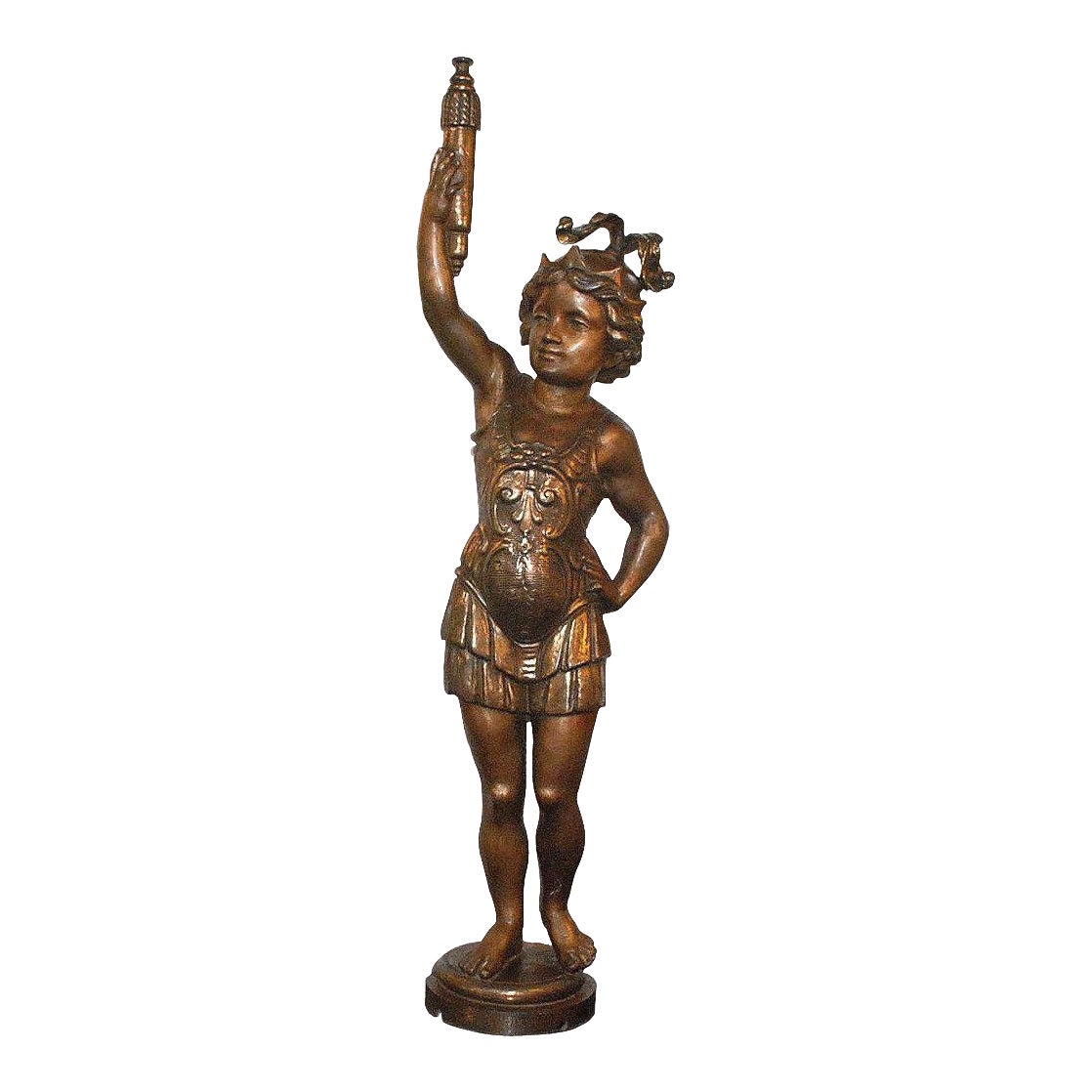 Italian Cast Iron Standing Sculpture of Roman Lady With Torch | Chairish
