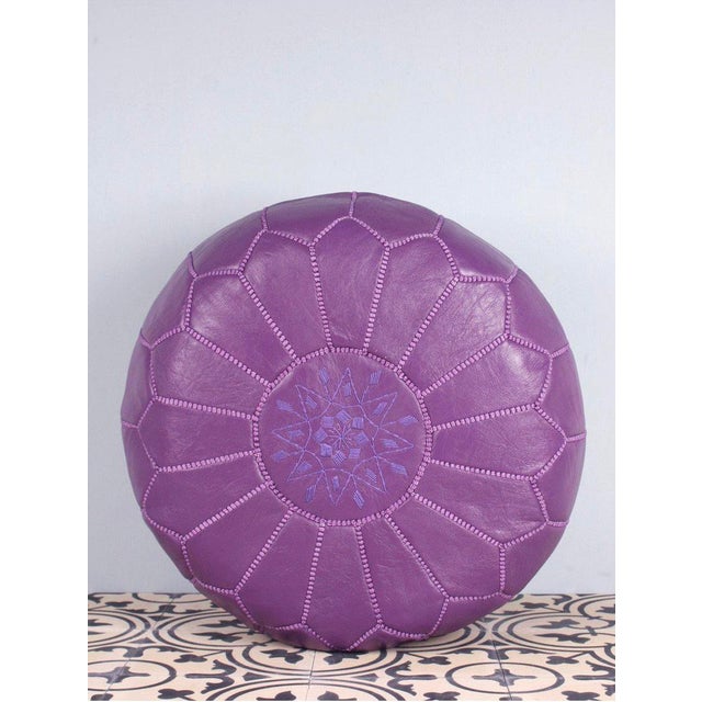 Modern Purple Moroccan Leather Pouf | Chairish