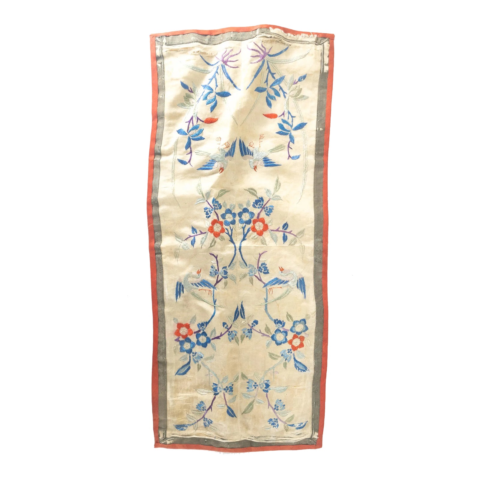 Early 20th Century Chinese Distressed Silk Textile Floral Panel | Chairish