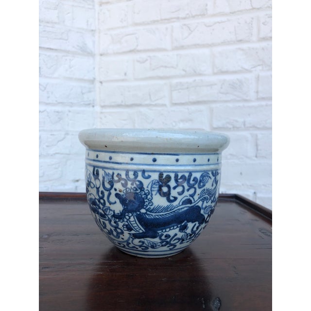 Chinese Blue & White Porcelain Cachepot | Chairish