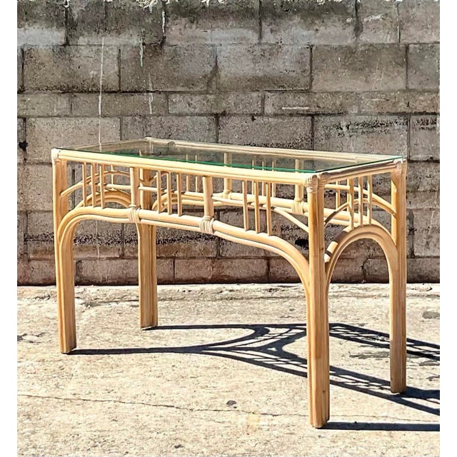 Vintage Coastal Rattan Console Table | Chairish