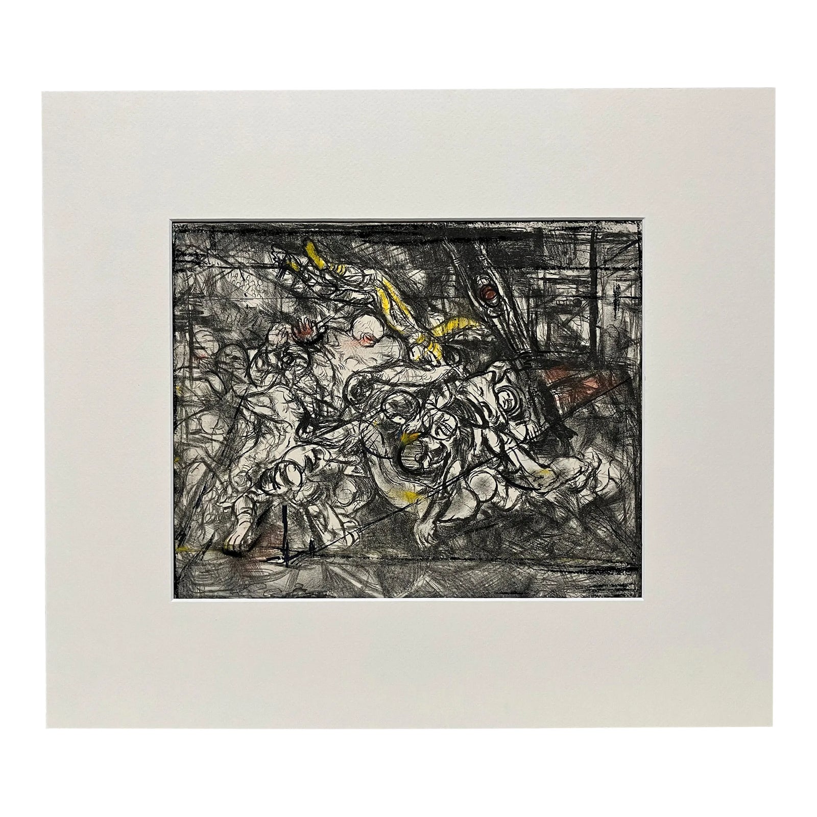 A Mid-Century Embellished Monoprint of a Football Game by Artist ...