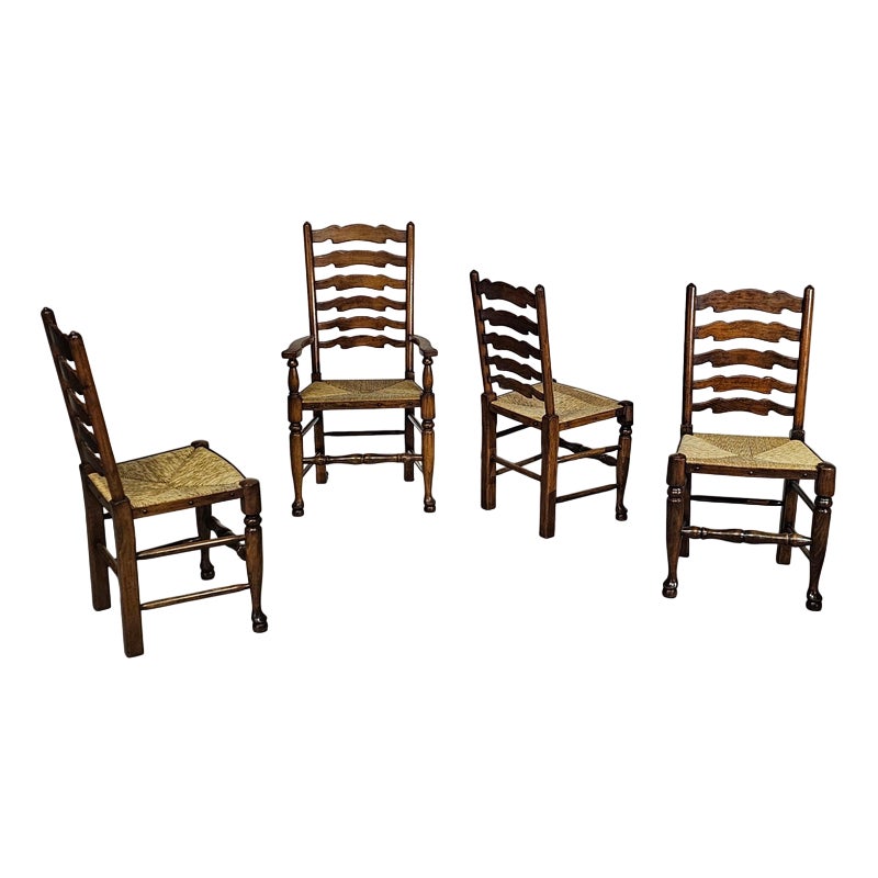 Rustic Oak Farmhouse Ladderback Dining Chairs with Rush Seats, 1960s ...