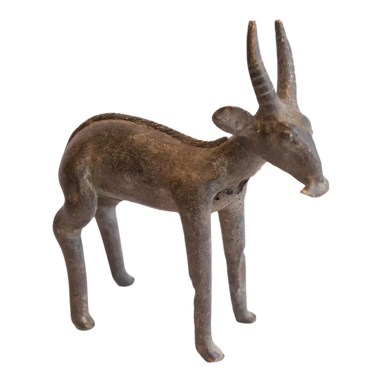 Vintage African Antelope Sculpture With Fish | Chairish