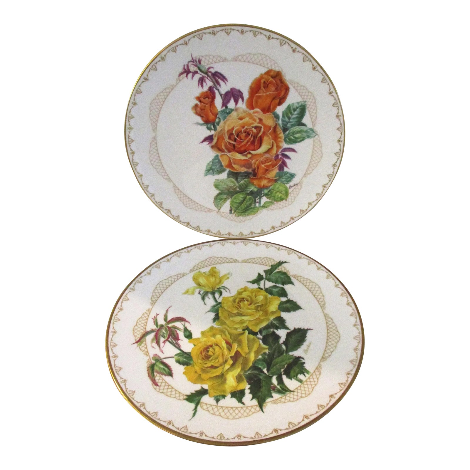 1980s Edward Marshall Boehm Porcelain Roses Plates, a Pair | Chairish