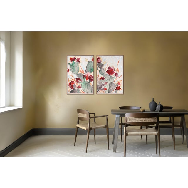 2024, Illustration Style, Naturalistic Diptych of "Wild Cactus Flowers", Watercolor on Paper by ...
