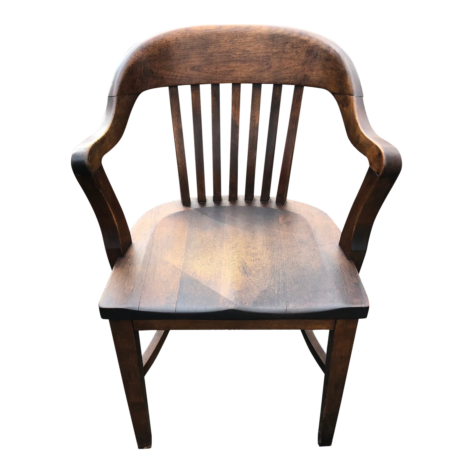 Heavy Solid Oak Desk Bank Chair | Chairish