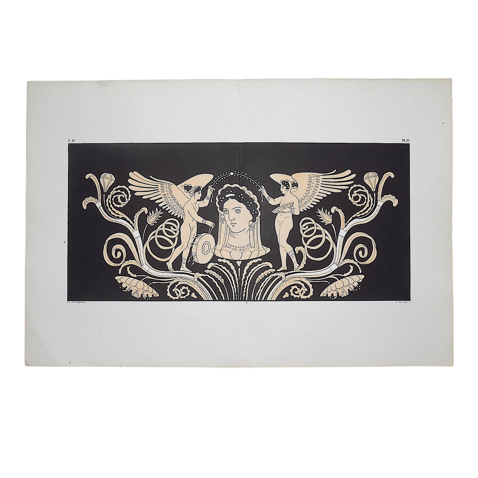 Antique 19th Century Lithograph-Greek Vase Motifs-Hand Colored-Elephant ...