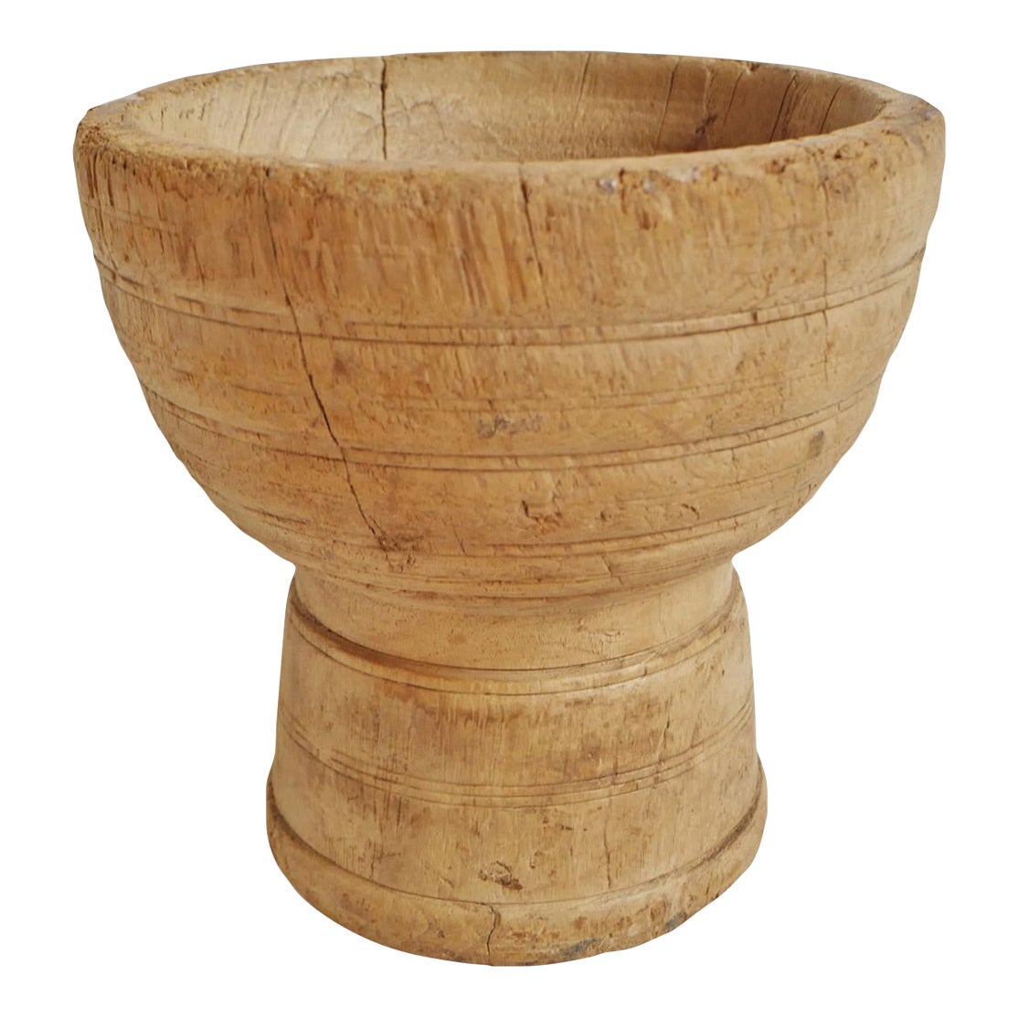 Vintage Old Wood India Mortar Cup | Chairish