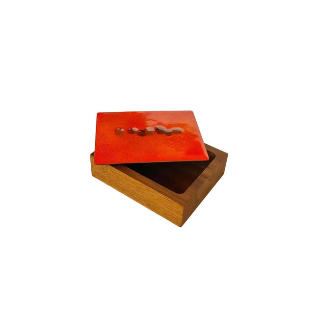 1960s Enameled Metal and Teak Cigarette Box and Ashtray | Chairish