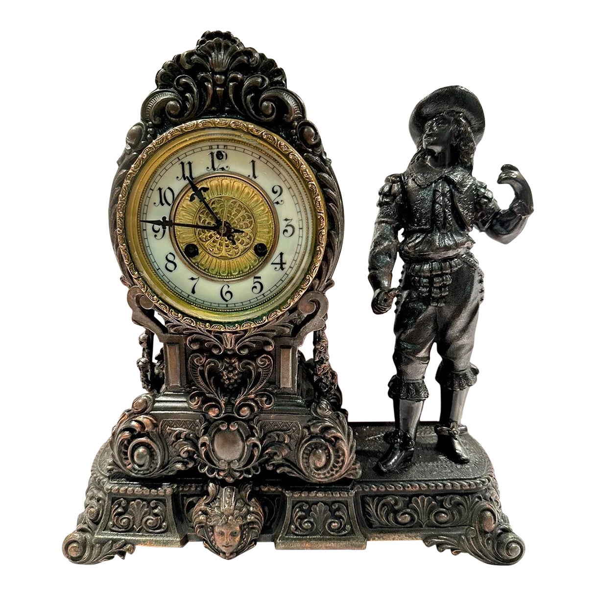 19th Century Waterbury “Vale” Cast Metal Figural Statue Mantel Clock ...