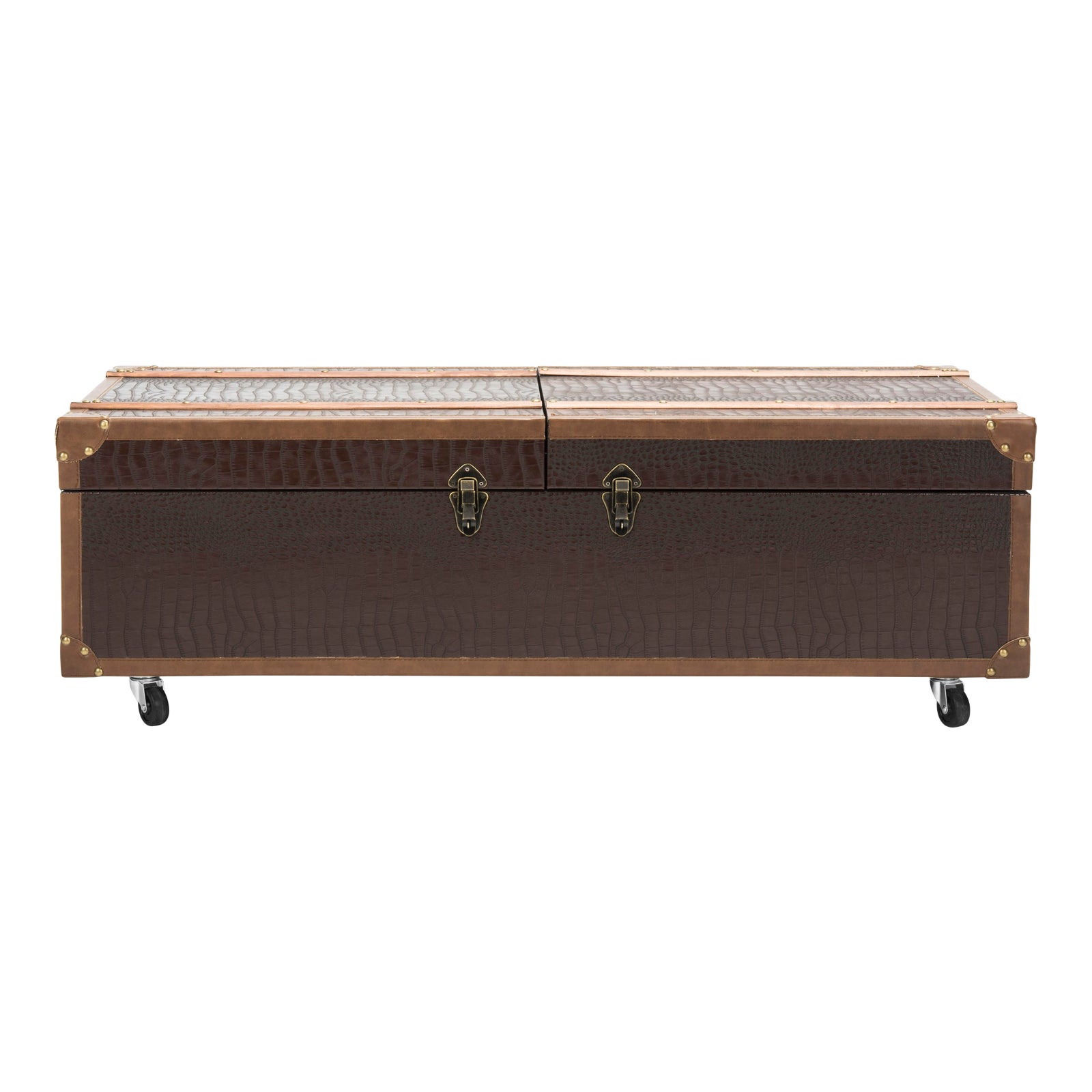 Coffee Table Storage Trunk With Wine Rack in Brown | Chairish