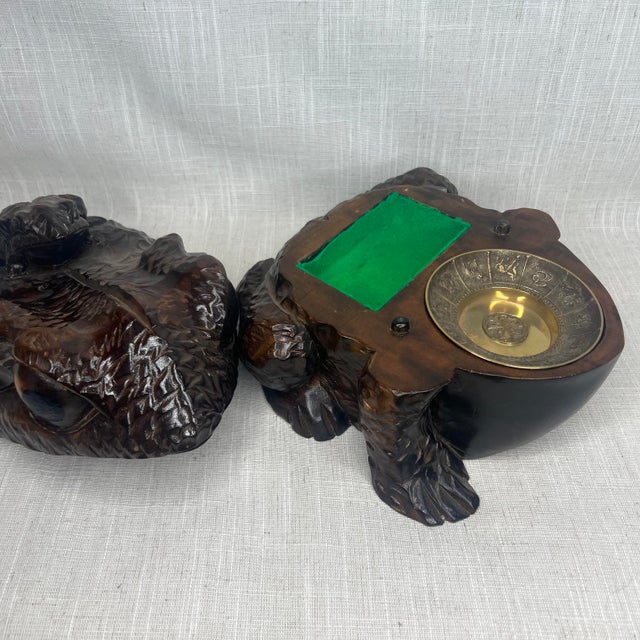 1980s Vintage Korean Large Hand Carved Wooden Frog Cigarette Box Meiji ...