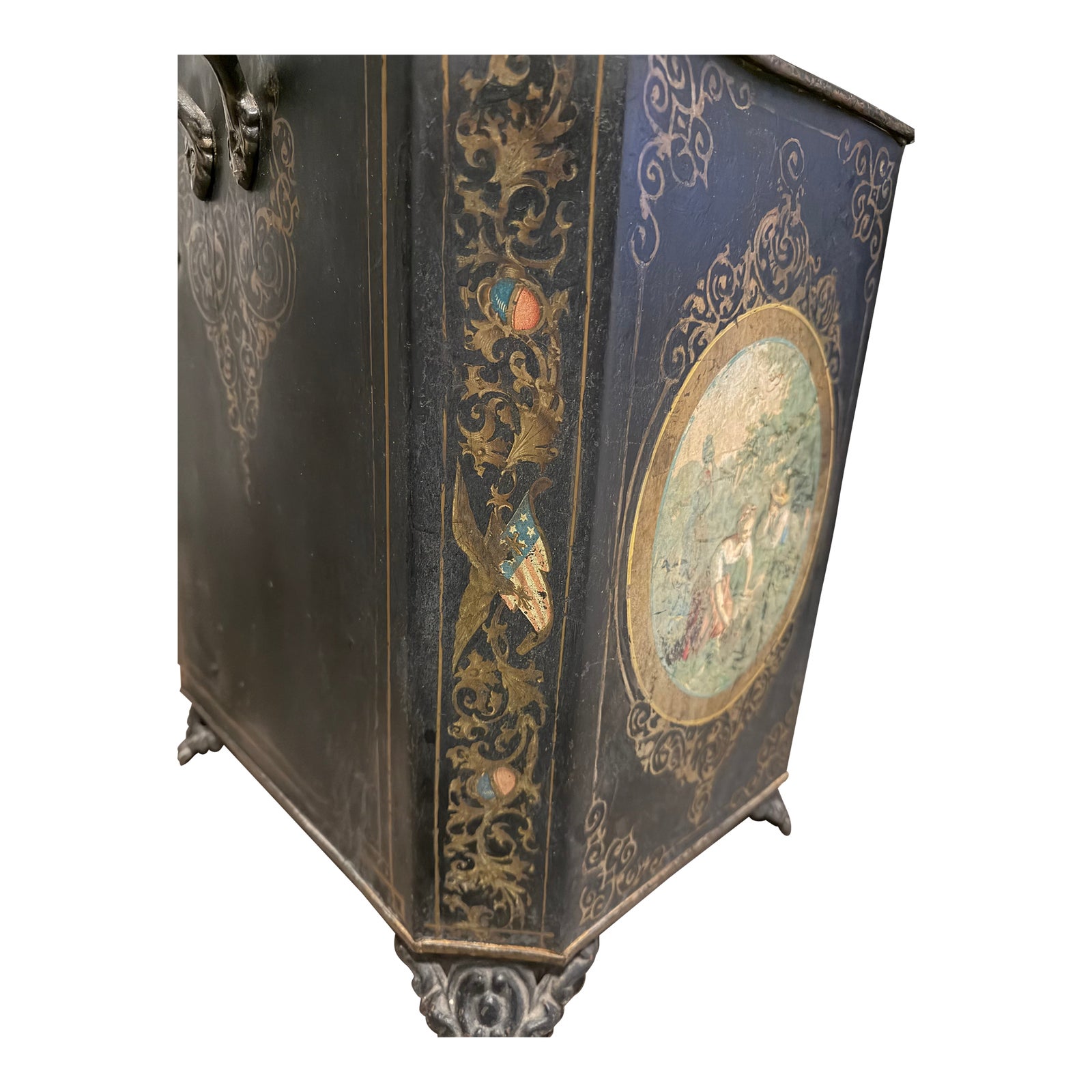 Antique French Tole Painted Coal Scuttle With Pastoral Scenes & Gilt ...
