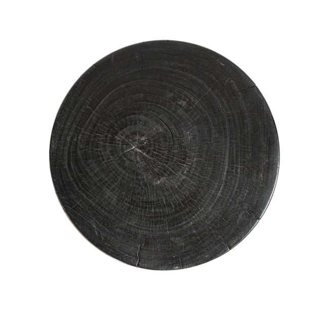 Ebony Cork Teak Wood Round Side Table | Chairish