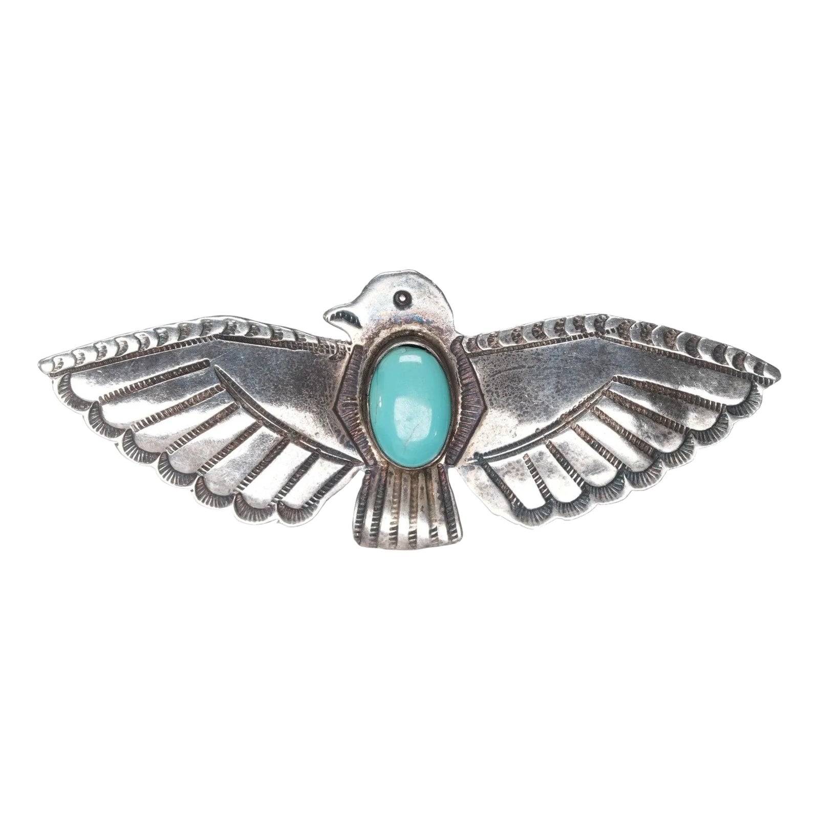 Vintage Native American sterling/turquoise thunderbird pin | Chairish