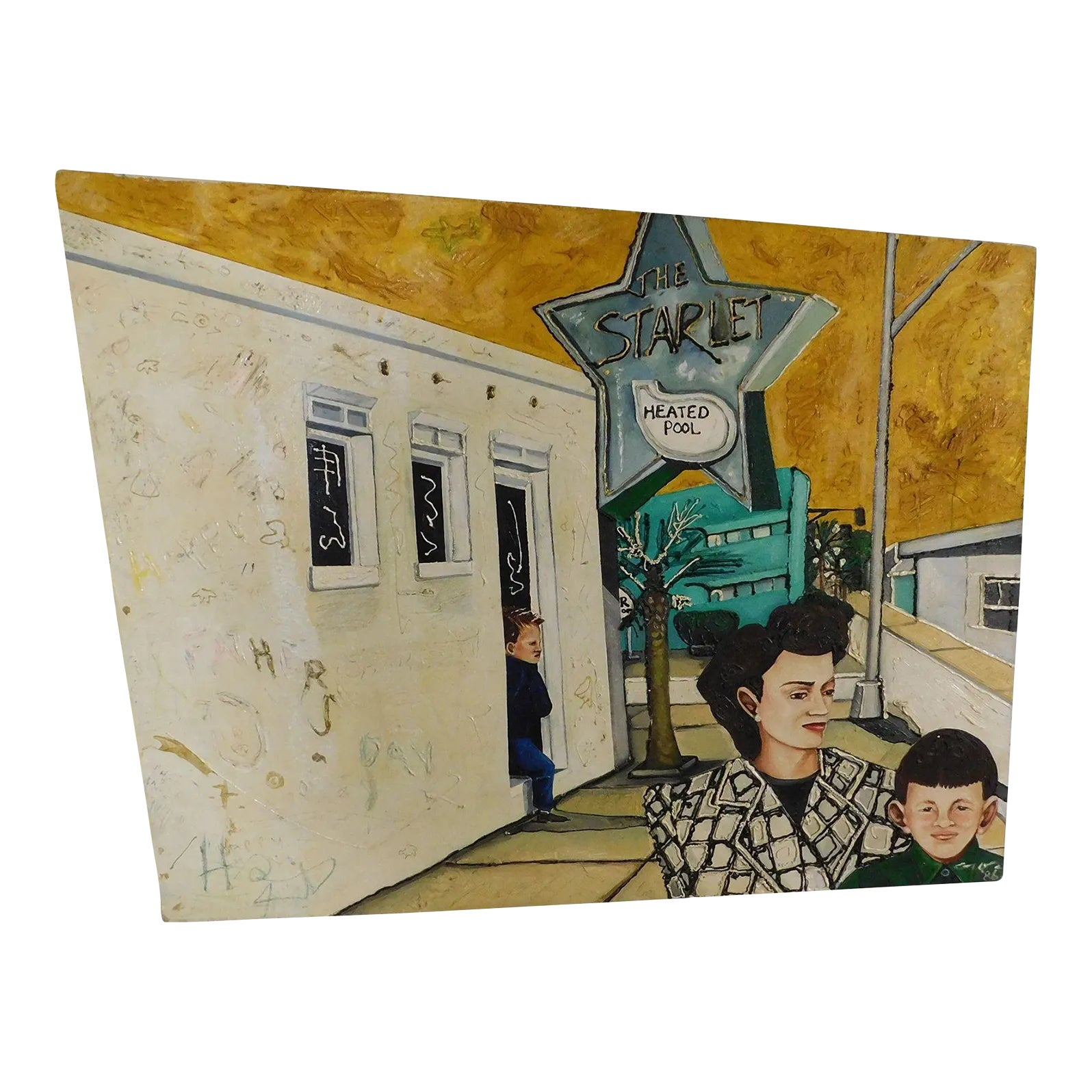 Vintage 'The Starlet' Motel Oil on Canvas Painting, Signed | Chairish