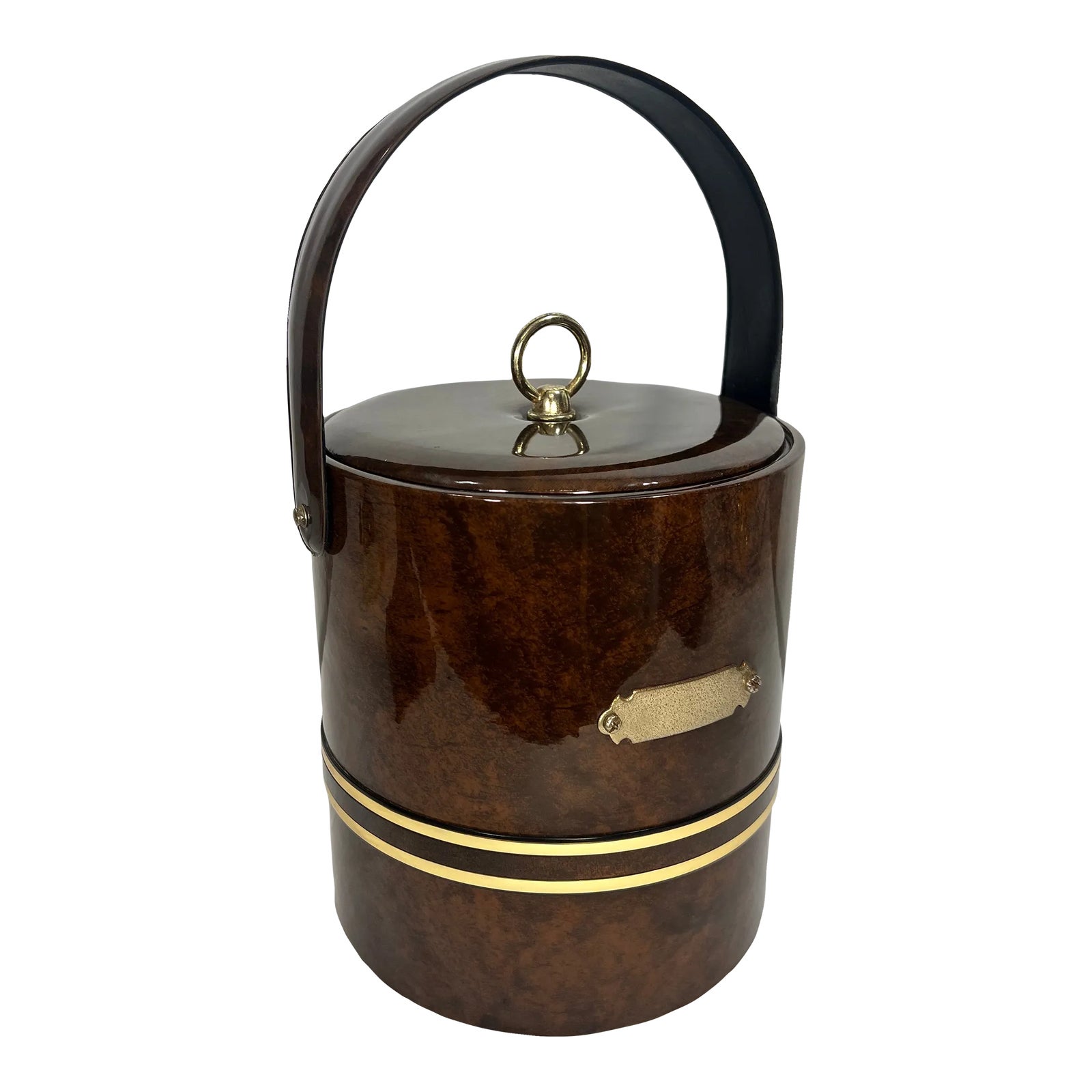 Mid-Century George Briard Brown Faux Tortoise Insulated Ice Bucket With ...