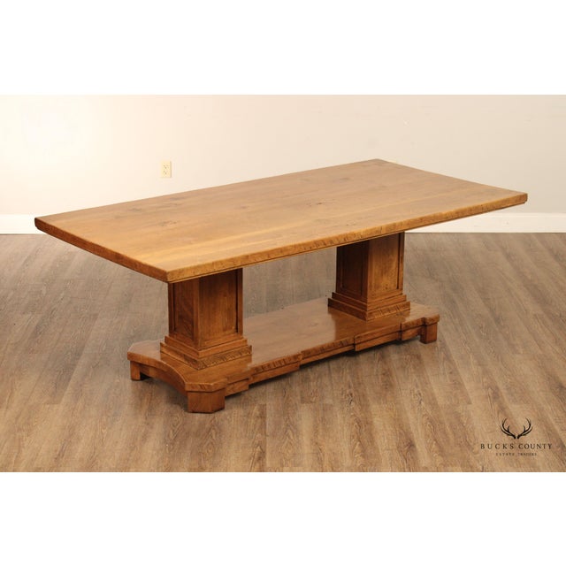 Custom Crafted Large Rustic Walnut Double Pedestal Dining Table | Chairish