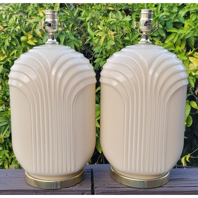 Vintage Art Deco Revival Cream White Reverse Painted Glass Lamps - a ...