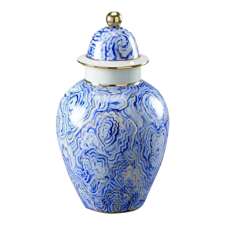 Chelsea House Marbleized Covered Urn, Small | Chairish