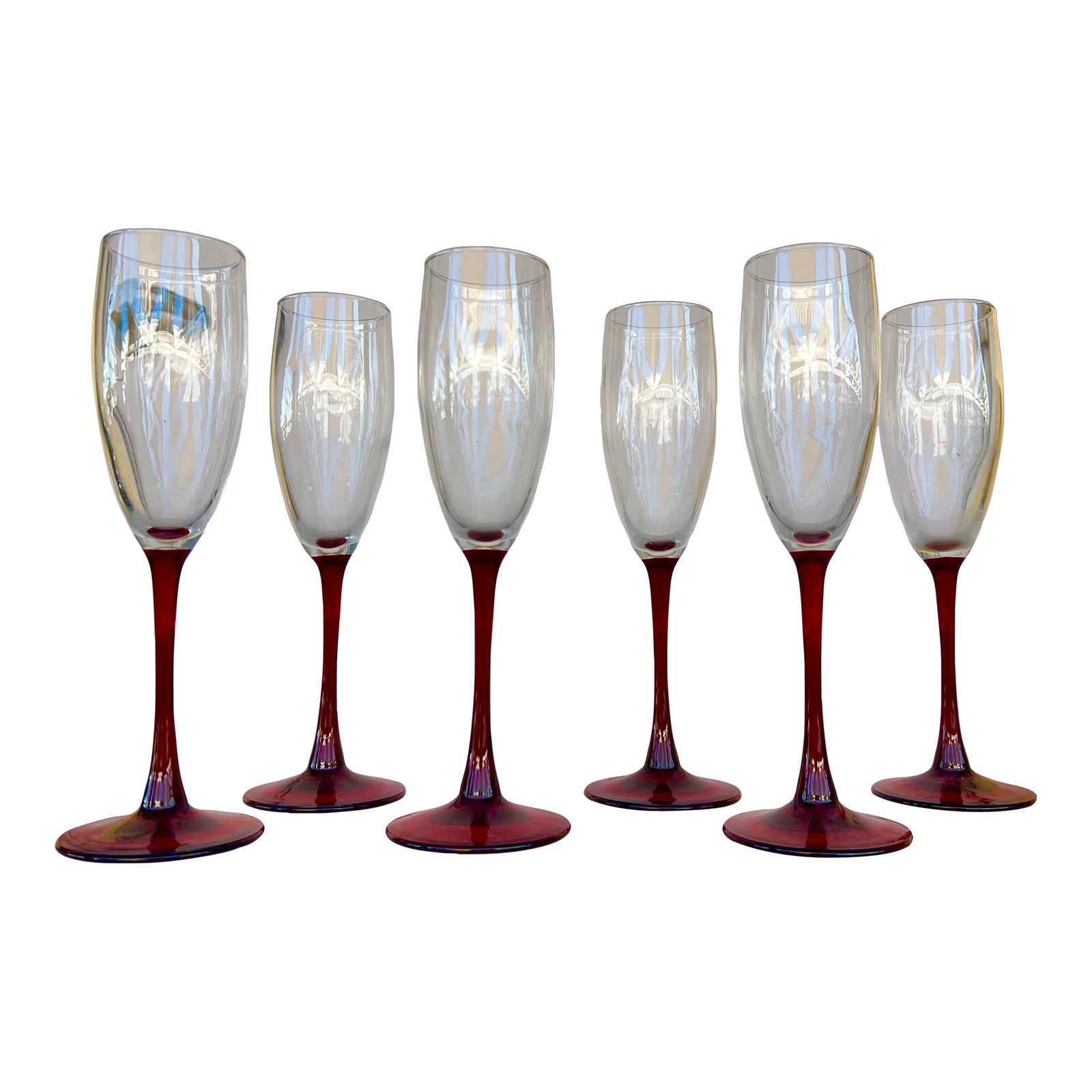1970s Red Stemmed Champagne Glasses - 6 Pc | Chairish