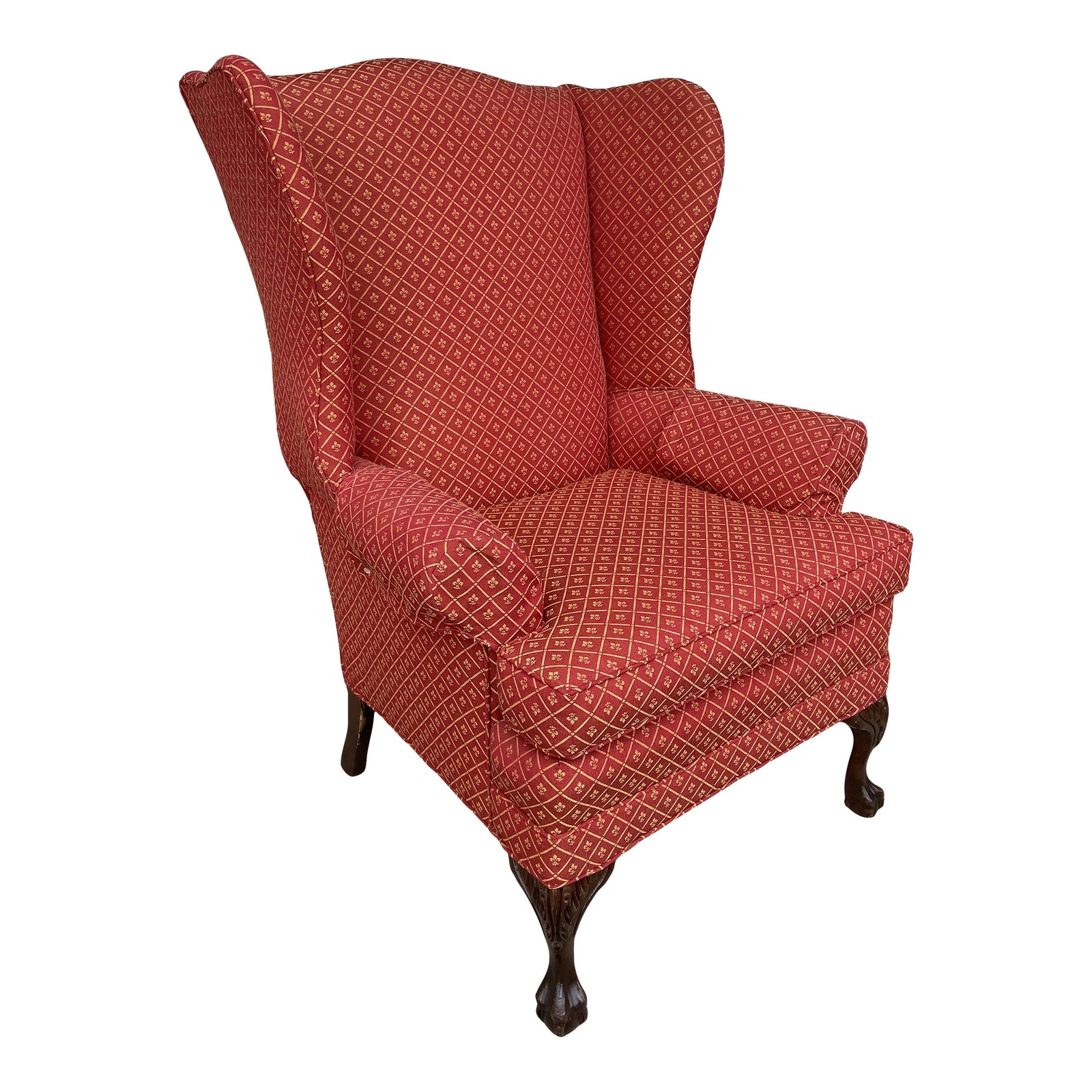 Mid 20th Century Upholstered Chippendale Style Wingback Arm Chair ...