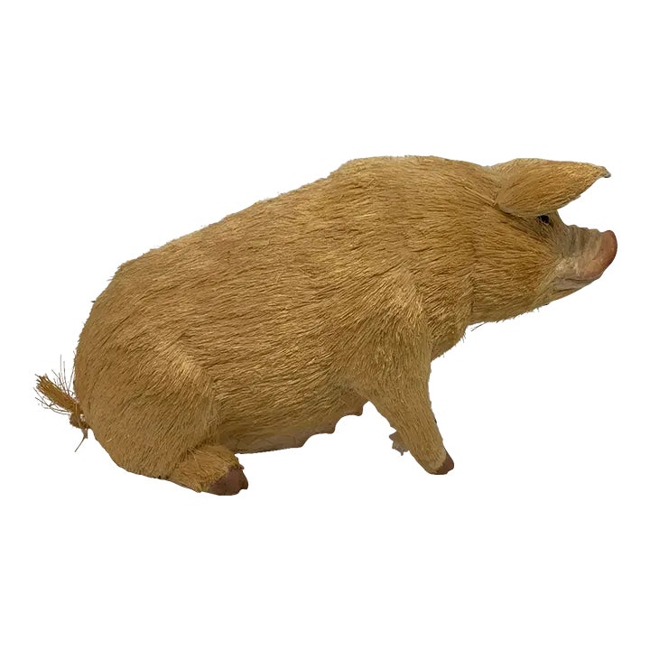 Vintage Paper Maché Coconut Hair Pig | Chairish