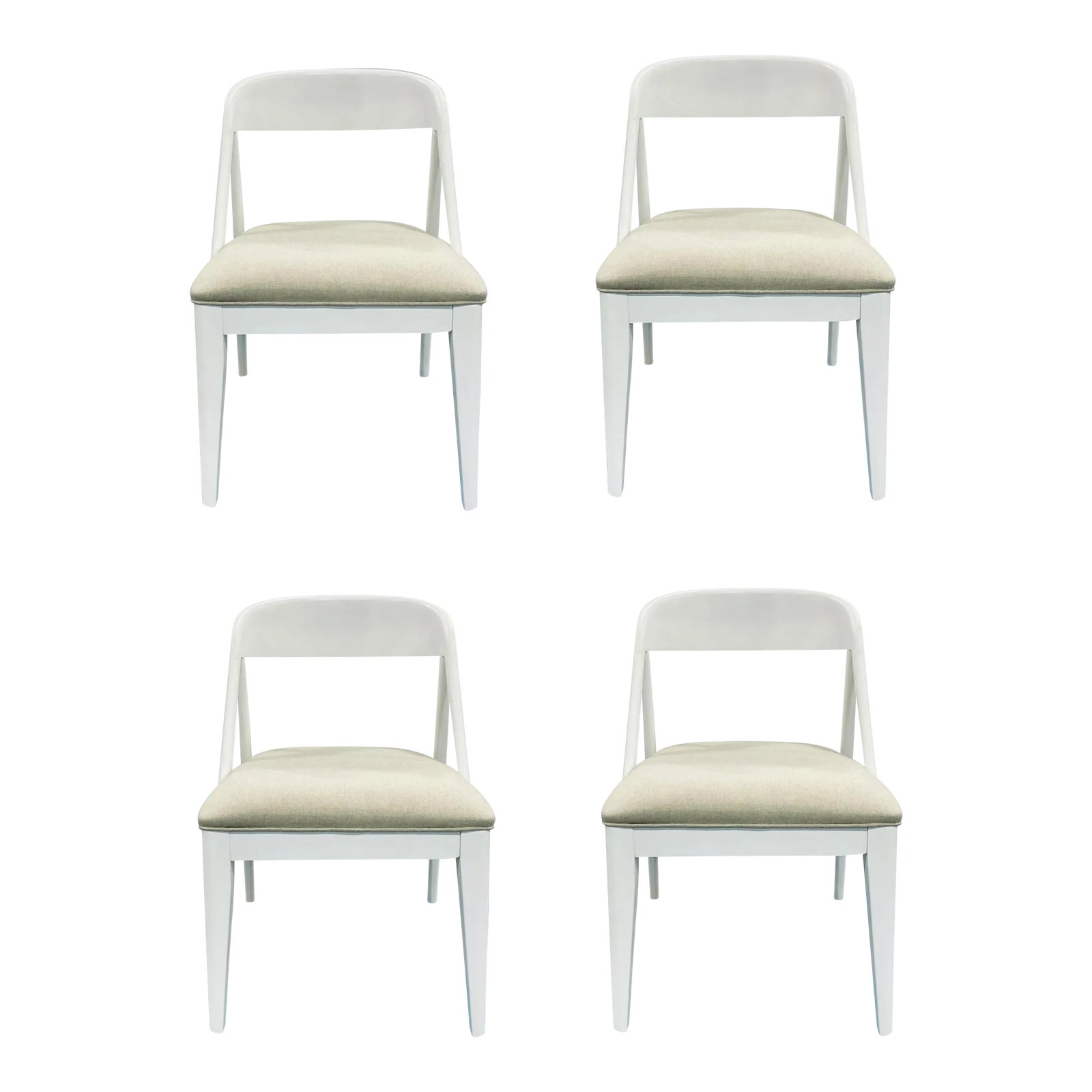 Modern White Wood Curved Back Dinnng Chairs Set .Of 4 | Chairish