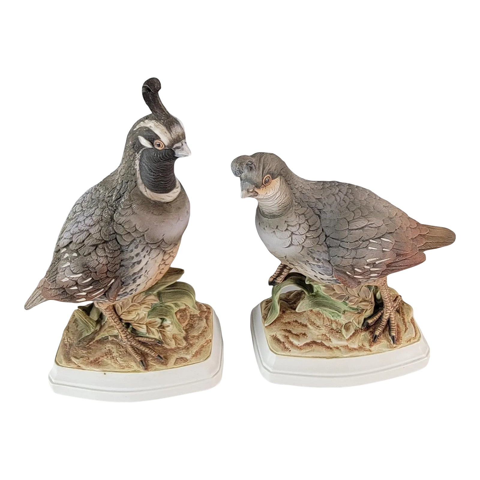 Vintage Andrea Porcelain Quail Bird Detailed Figurine Set of 2 | Chairish