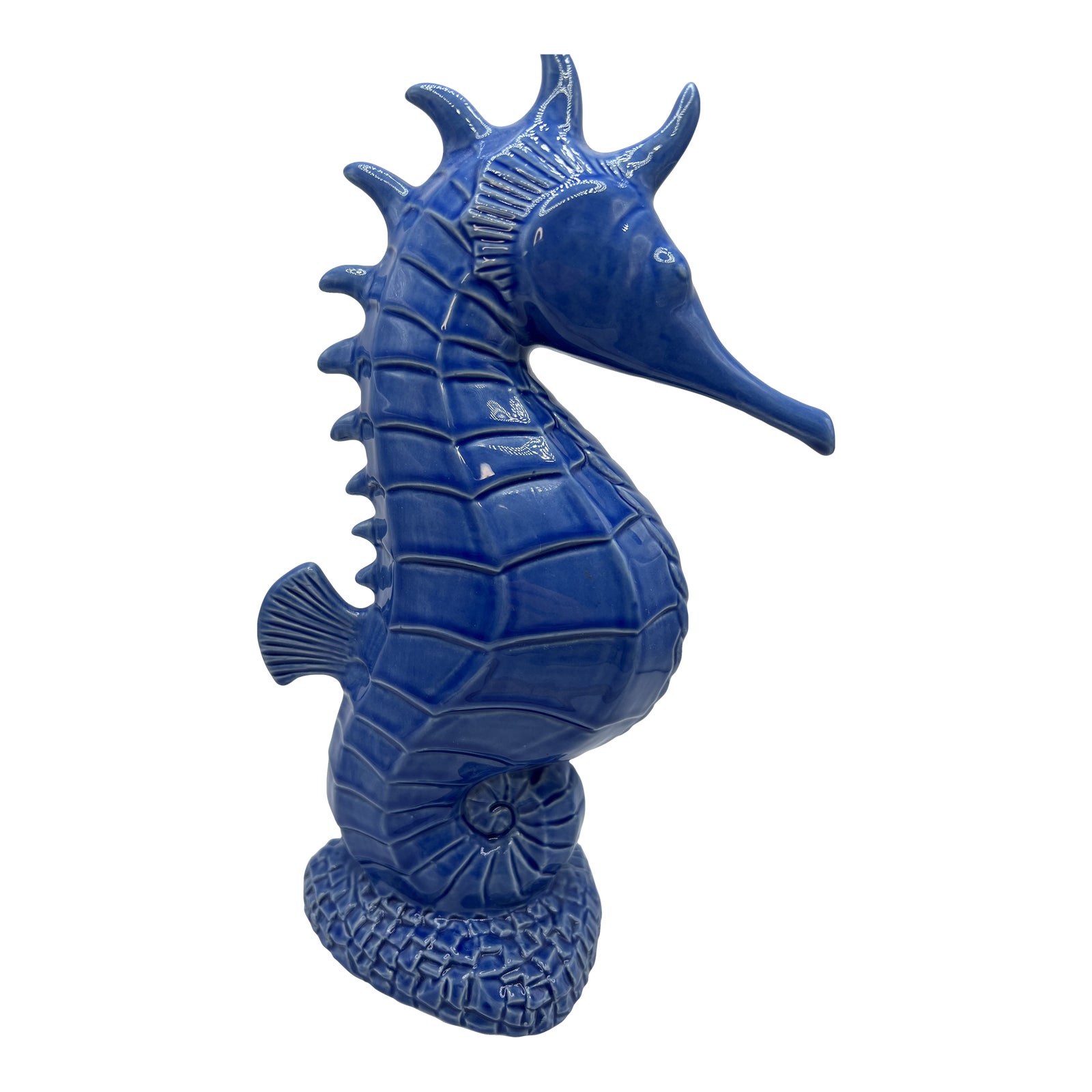 1990s Vintage Dark Blue Ceramic Seahorse Sculpture Statue | Chairish