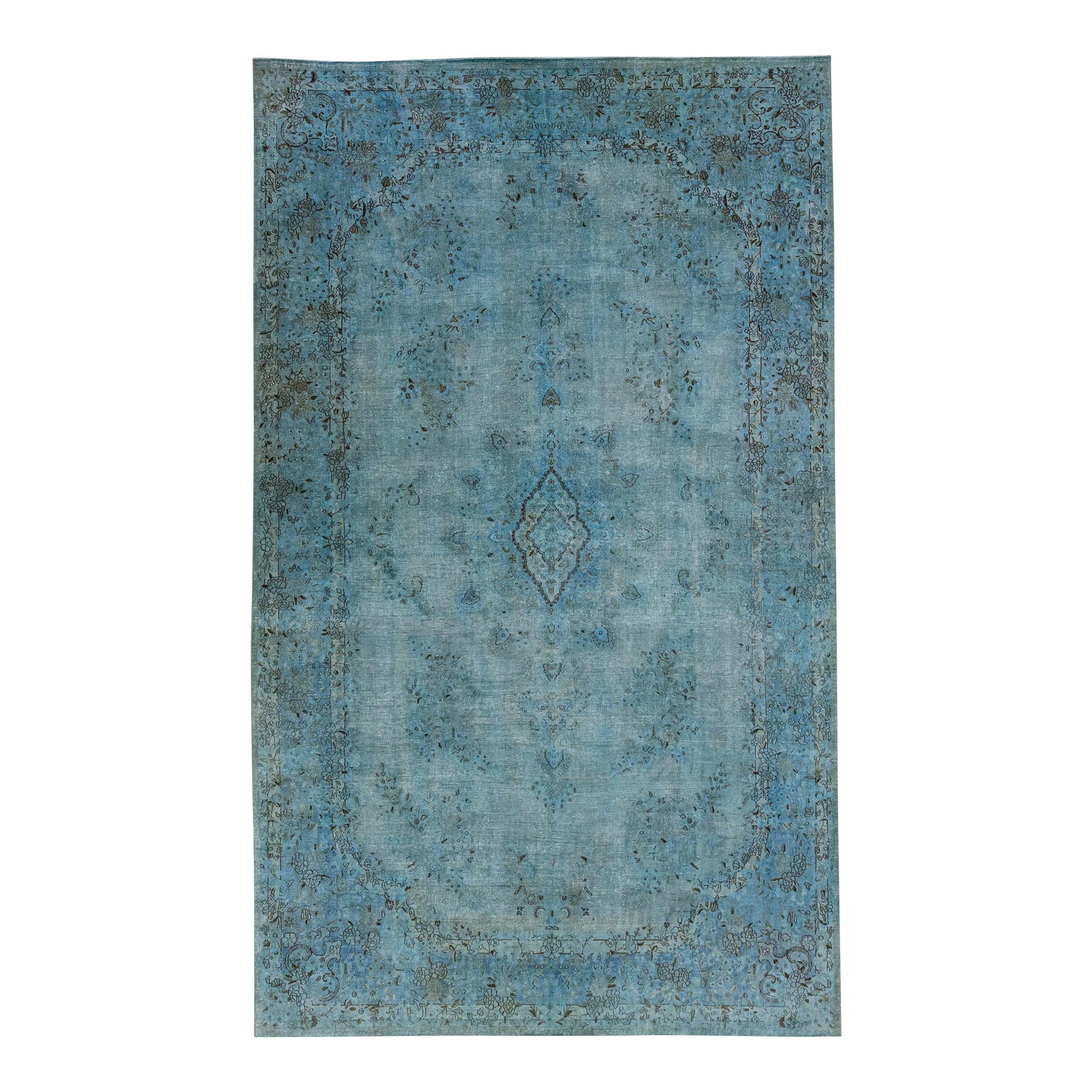 Vintage Persian Overdyed Handmade Medallion Blue Wool Rug | Chairish