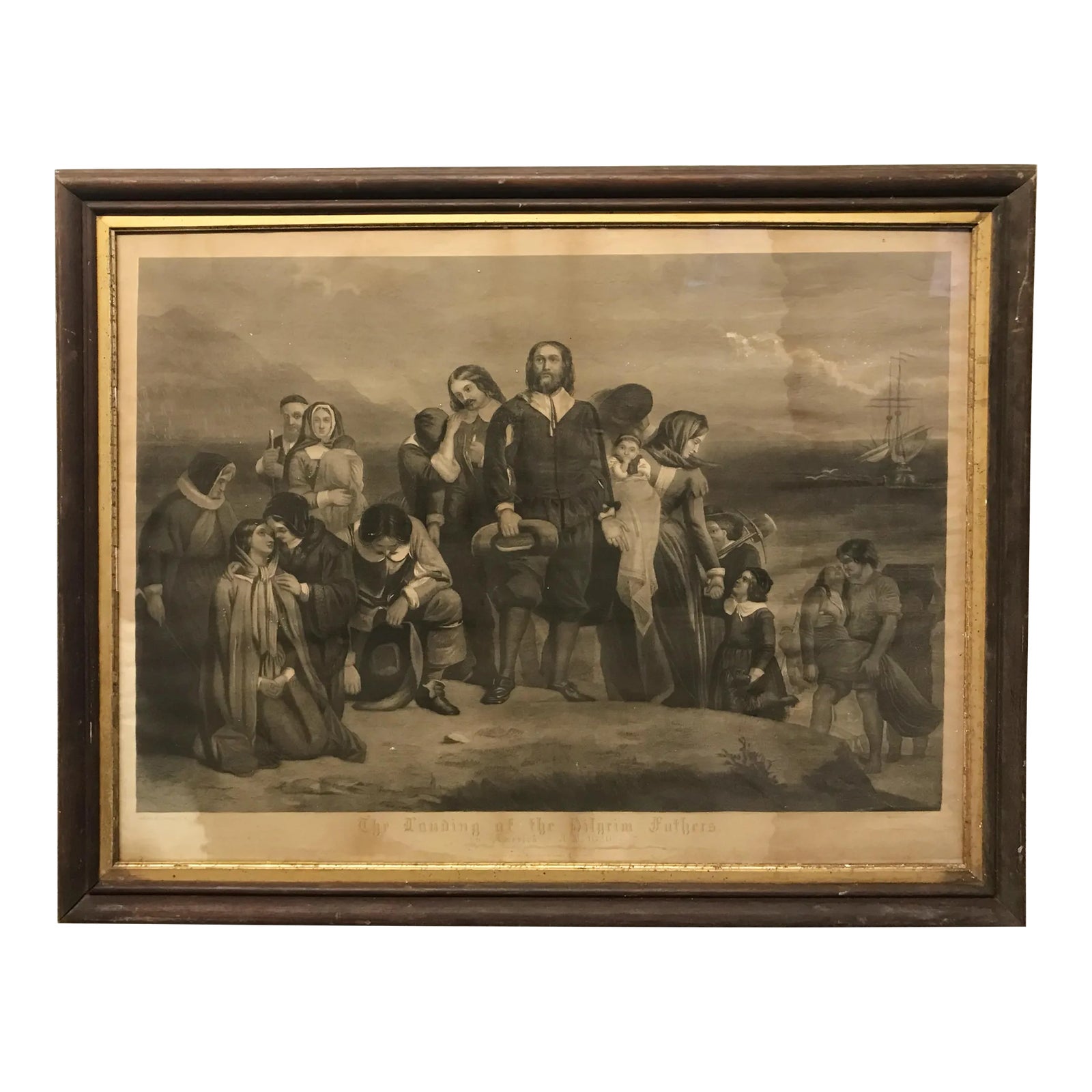 Mid-19th Century John C. McRae Engraving "The Landing of the Pilgrim ...