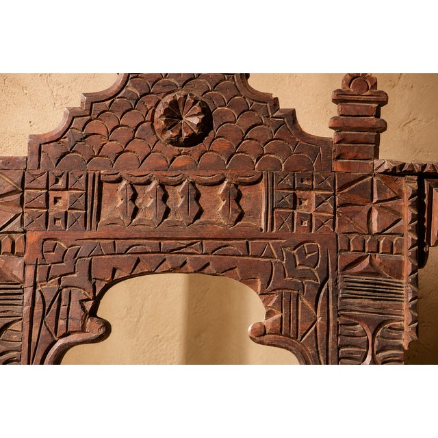 Vintage Moroccan Hand-Carved Wood Architectural Mirror | Chairish