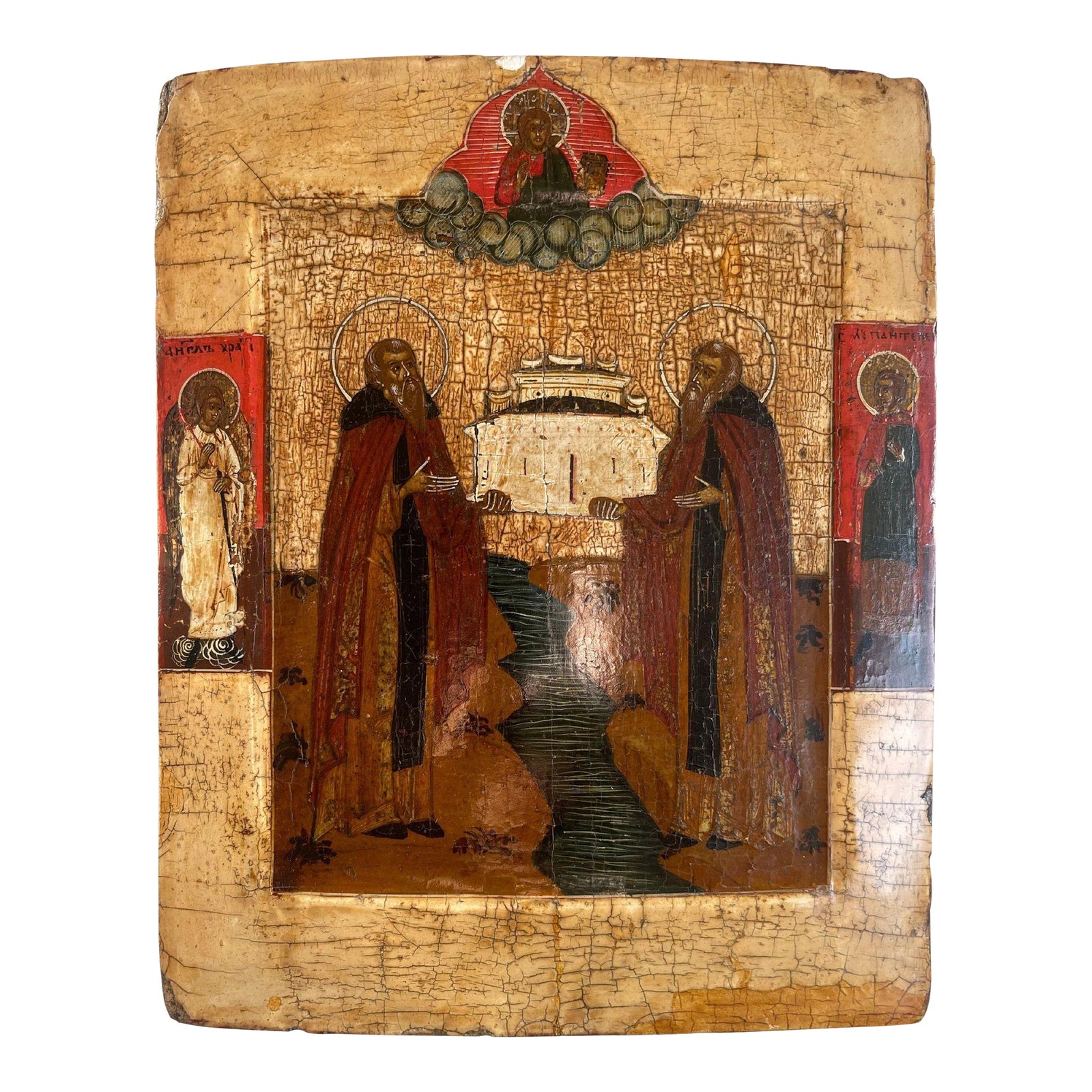 19th C. Icon Depicting St. Zossima & St. Savaati of Solovetsk | Chairish