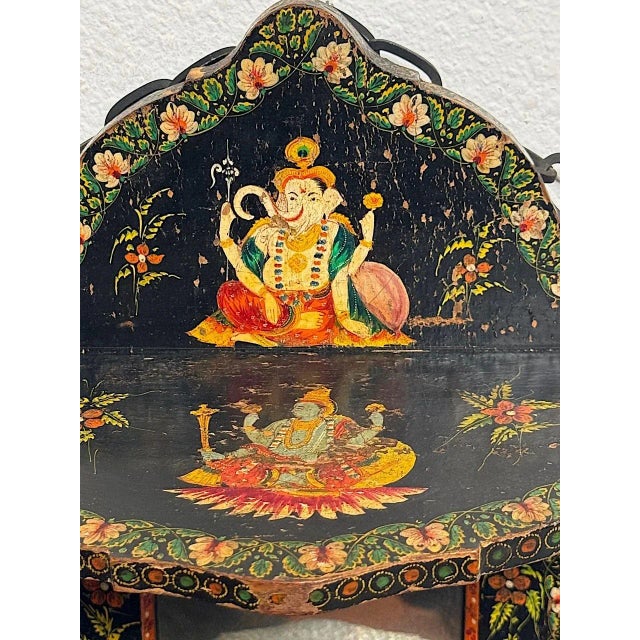 Anglo Indian Hand Painted Black Wall Shelf With Mirror & Indian Gods ...
