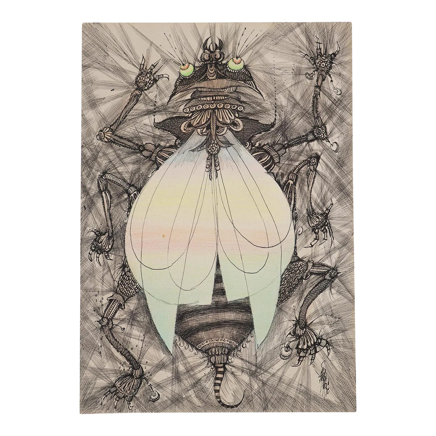 Illustration Art Drawing Depicting a Fly, Signed, French | Chairish