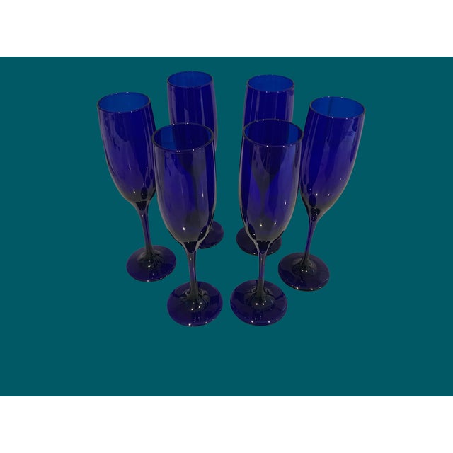 Libbey Cobalt Blue Champagne Flutes, a Set of 6 | Chairish